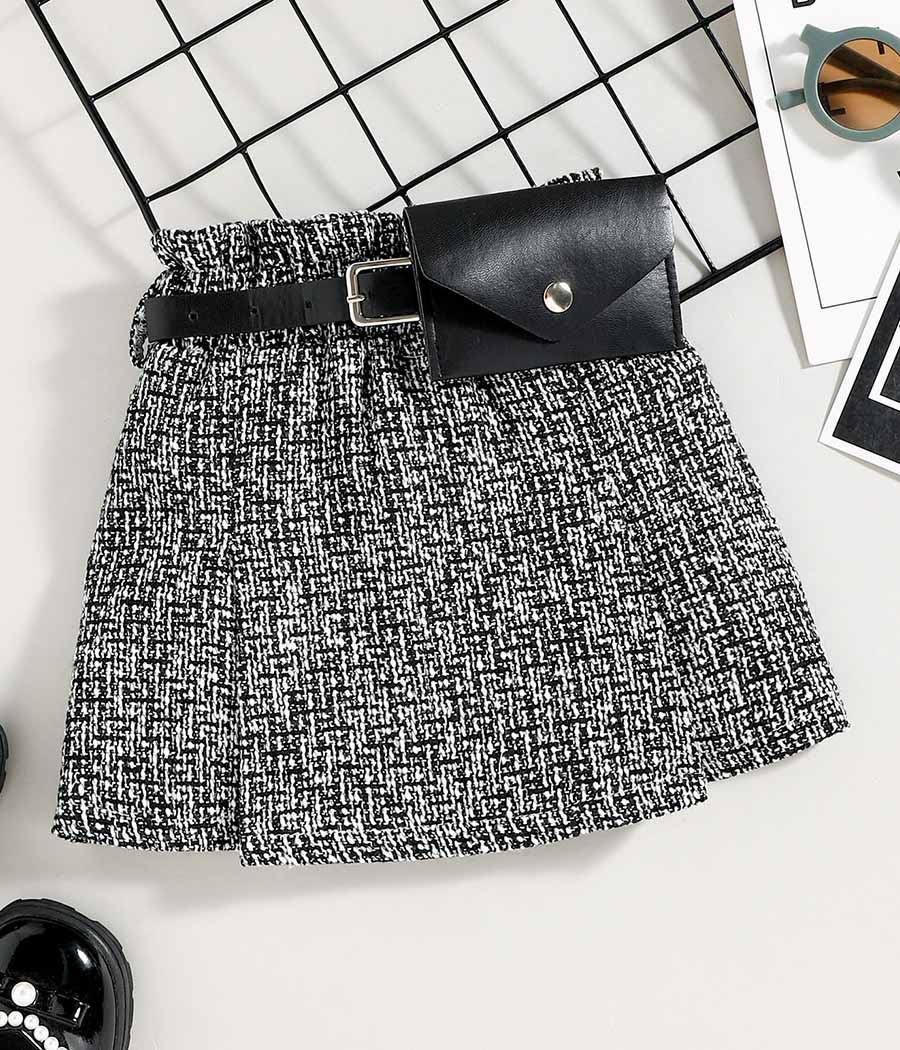 Ensemble de jupe en tweed avec pull simple et petite ceinture – Mazyoud