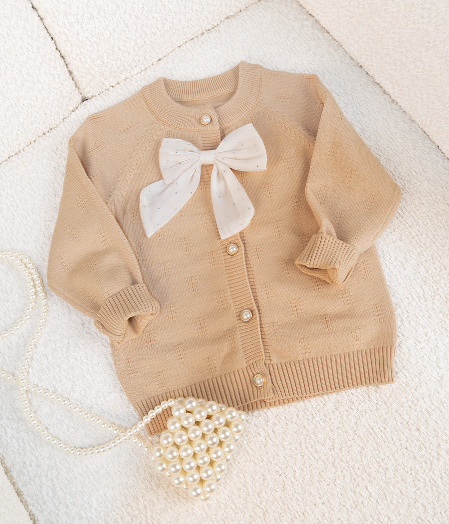 36- Cardigan Beige à Nœud Élégant – Mazyoud