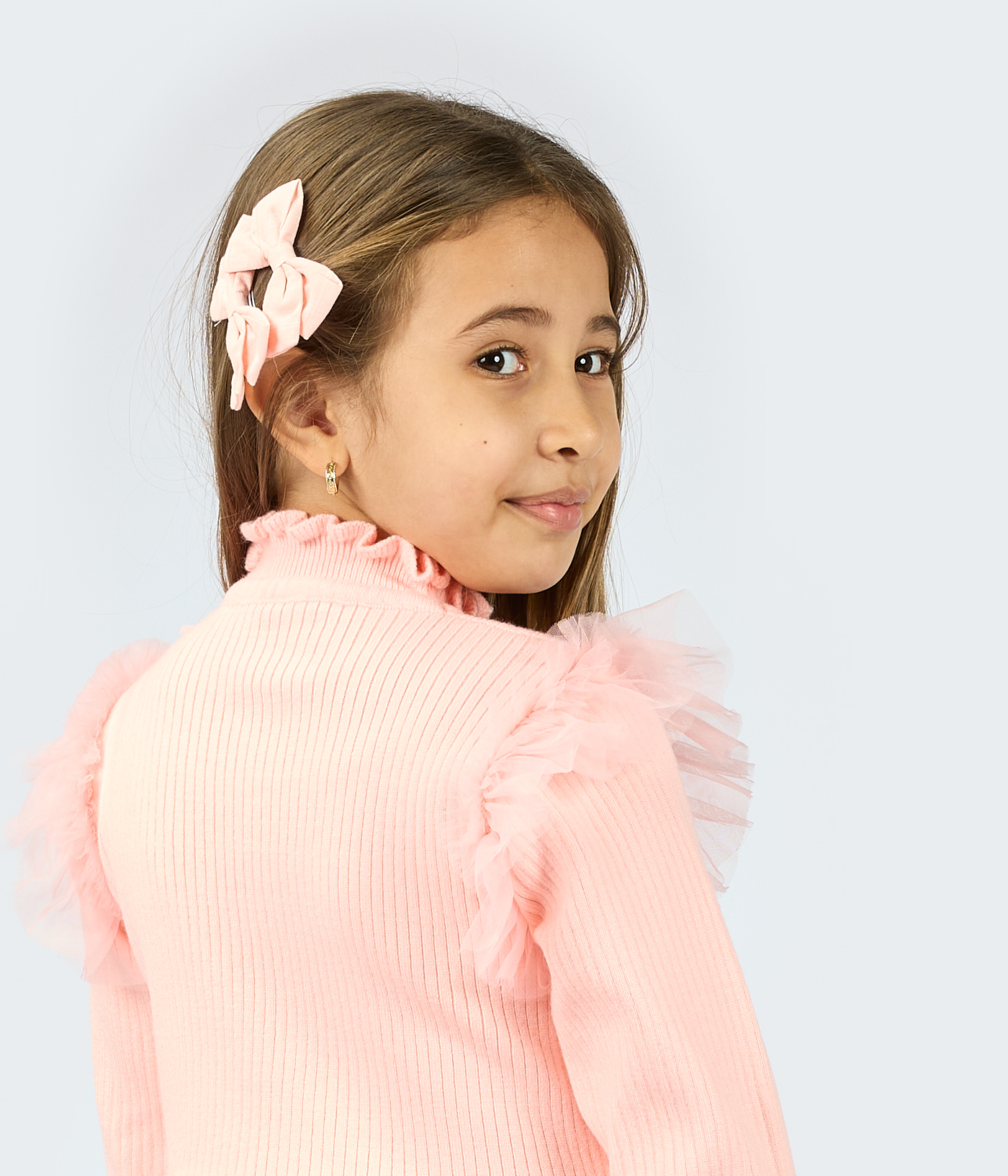 Robe fille en tulle rose poudré – Élégance et douceur féerique – Mazyoud
