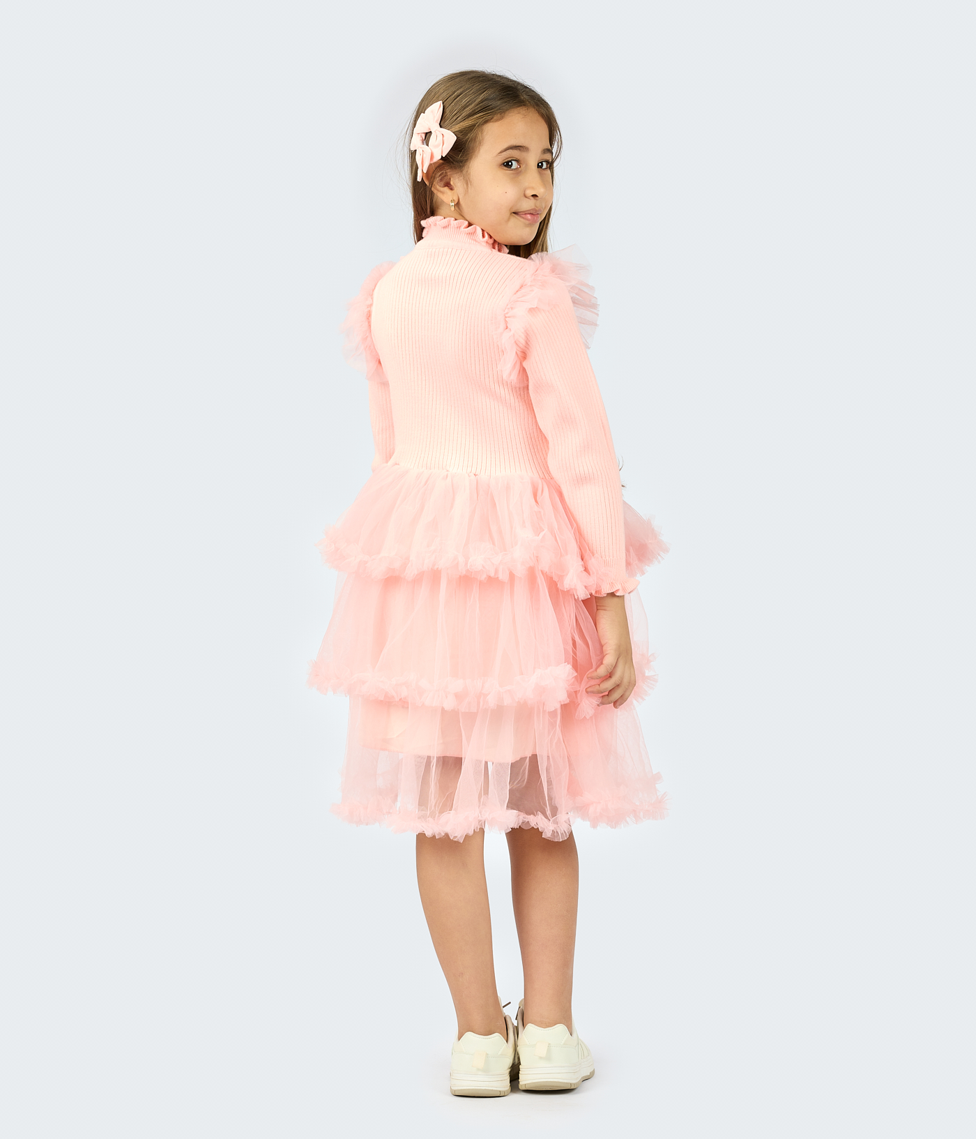 Robe fille en tulle rose poudré – Élégance et douceur féerique – Mazyoud